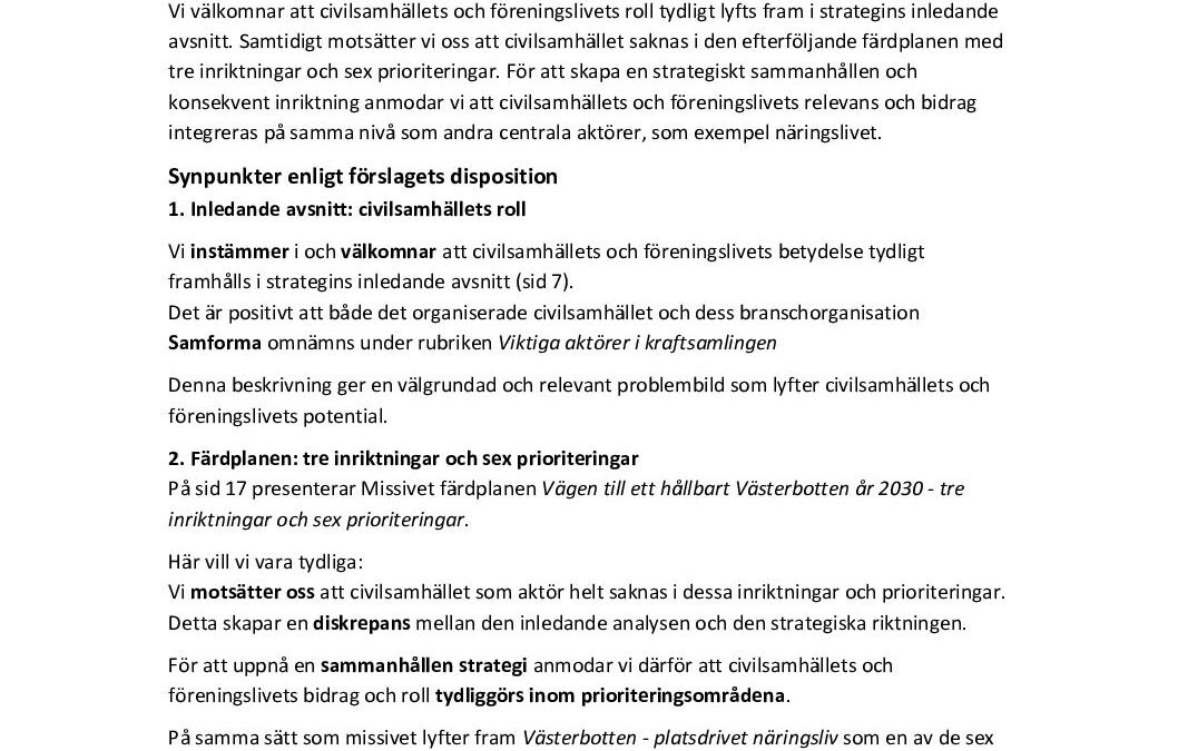 SAMFORMA Remissvar aktualiserad regional utvecklingsstrategi i ...